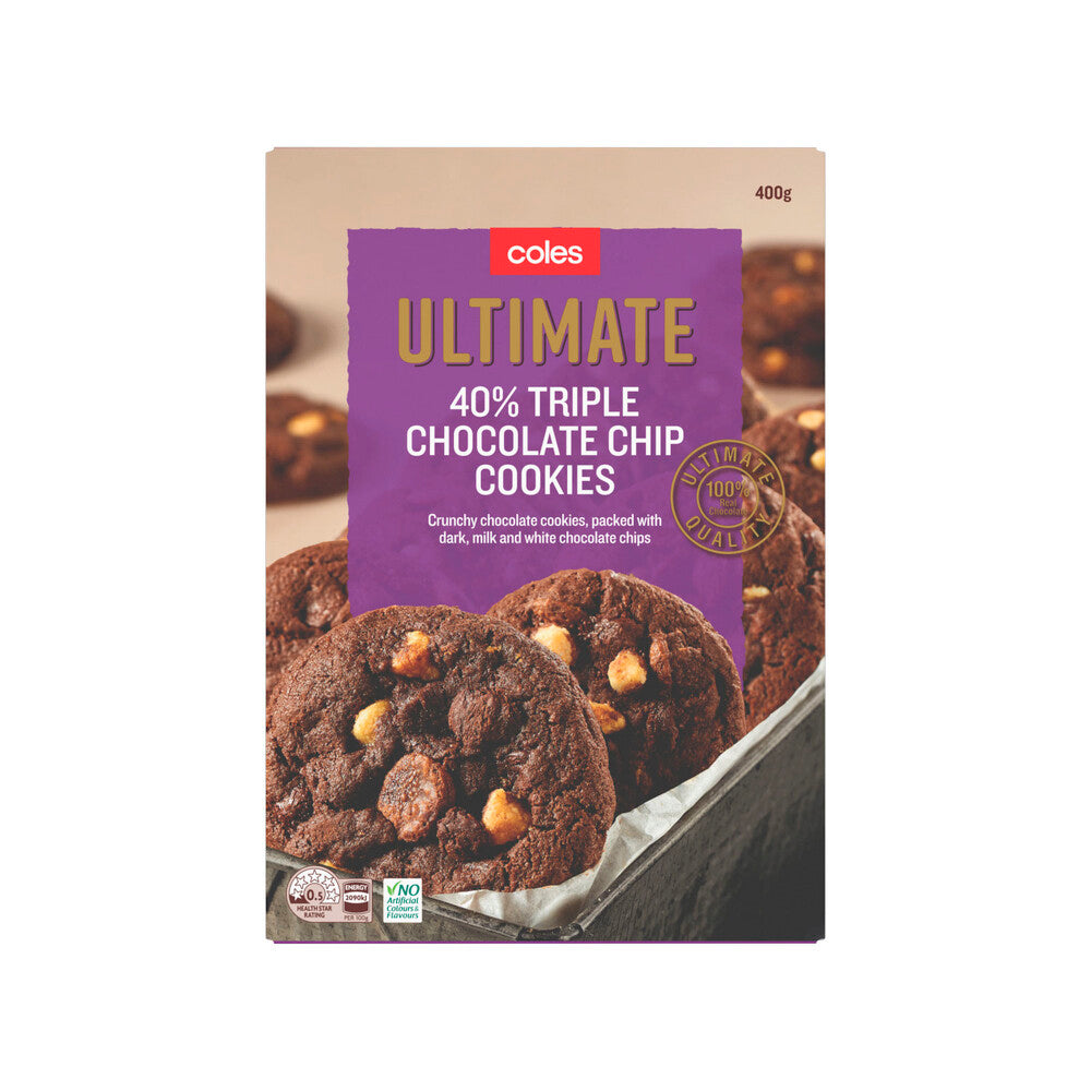 Coles Ultimate Triple Chocolate Chip Cookies with 40% Real Chocolate ...
