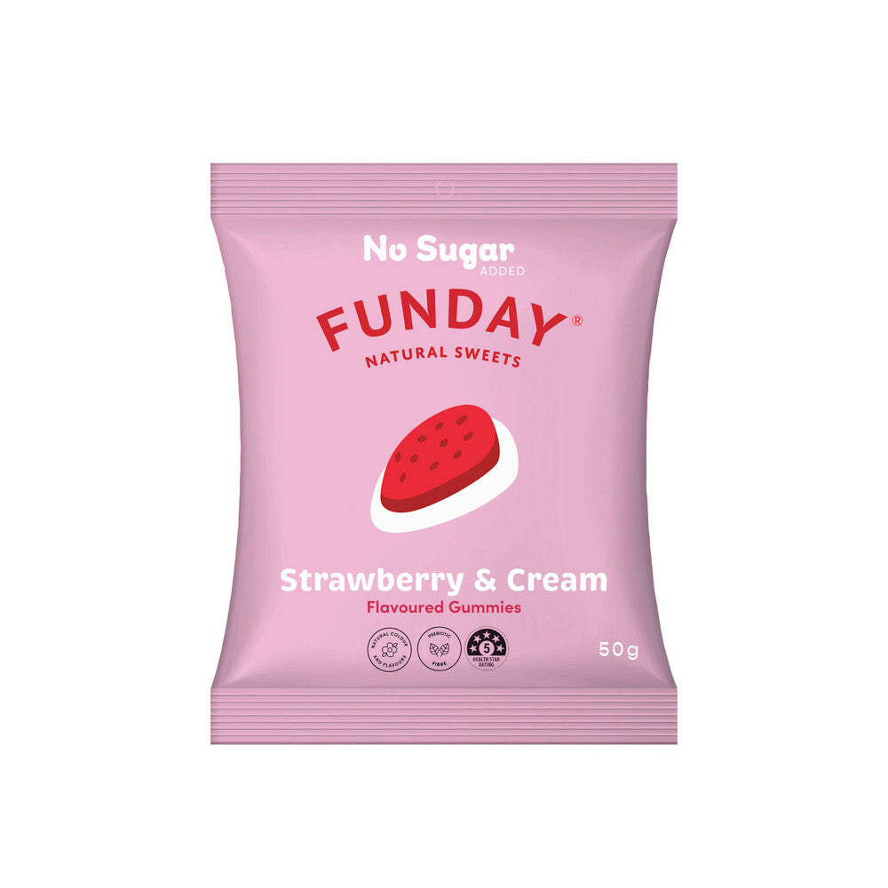 Funday No Sugar Strawberry & Cream Gummies | 50g – Australian Snacks